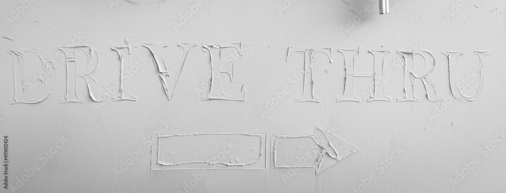 Drive Through Sign with Arrow. Line Art on White Background. Washed out ...