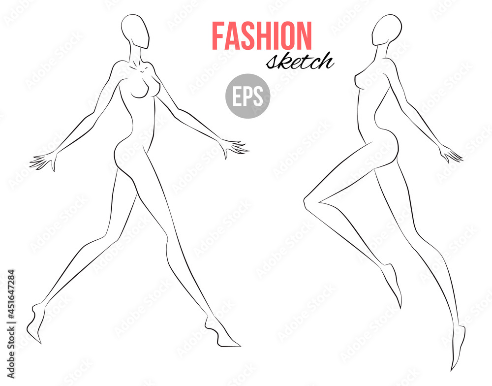 Women's figure sketch. Different poses. Template for drawing for ...