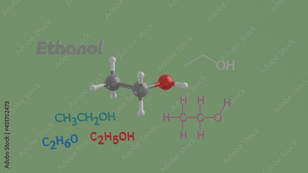 Ethanol or Ethyl Alcohol drinking beverage alcohol chemical molecule ...
