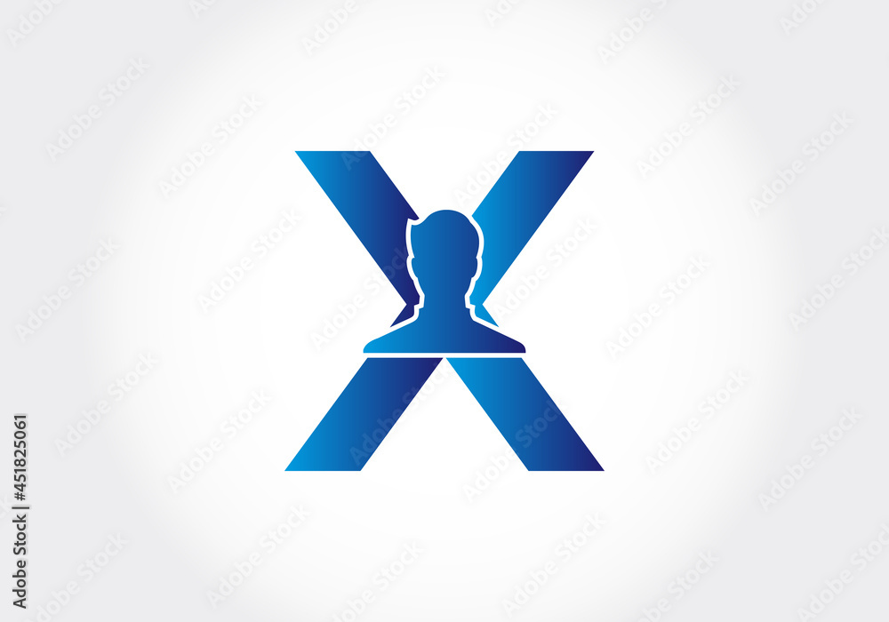 Initial X Letter alphabet with male avatar. Lifting vector logo design ...