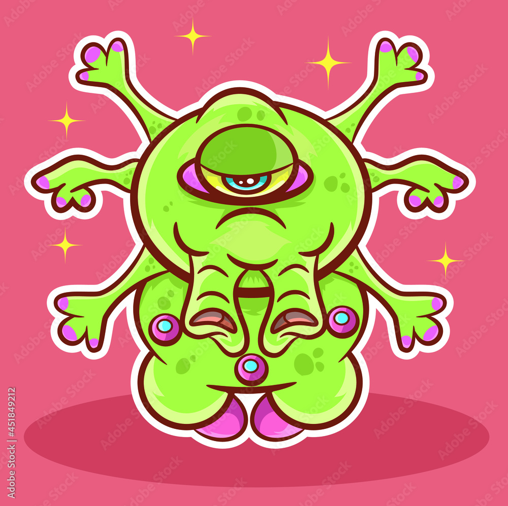 Space monster with one eye and full of arms. Scary space monster with ...