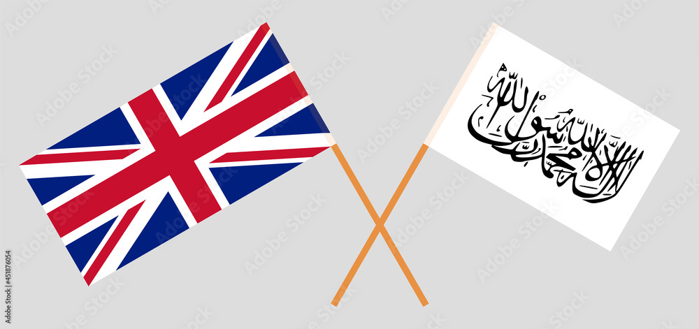 Crossed flags of the UK and Islamic Emirate of Afghanistan. Official ...