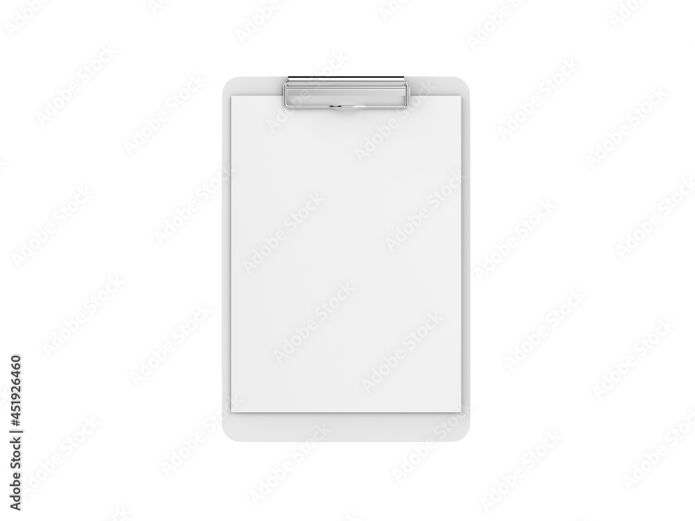 Clipboard with A4 paper mock up on isolated white background, 3d ...
