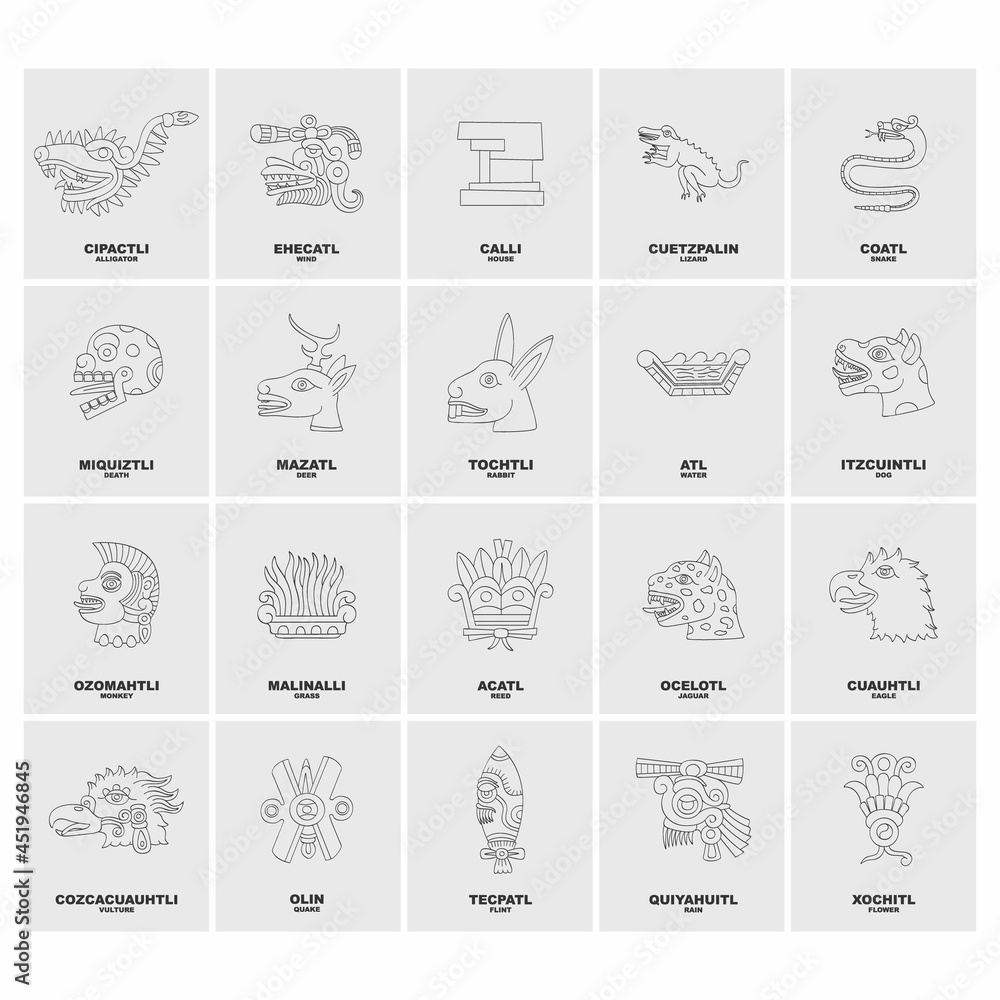 Vector de Stock Vector icon set with Glyphs from Aztec calendar ...