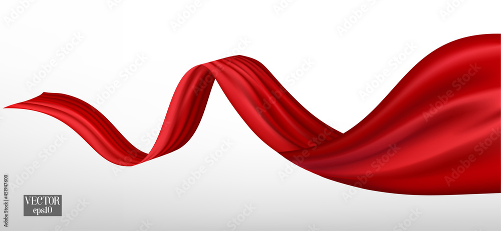 Red flying silk fabric on white background.vector red silk.red curtain ...