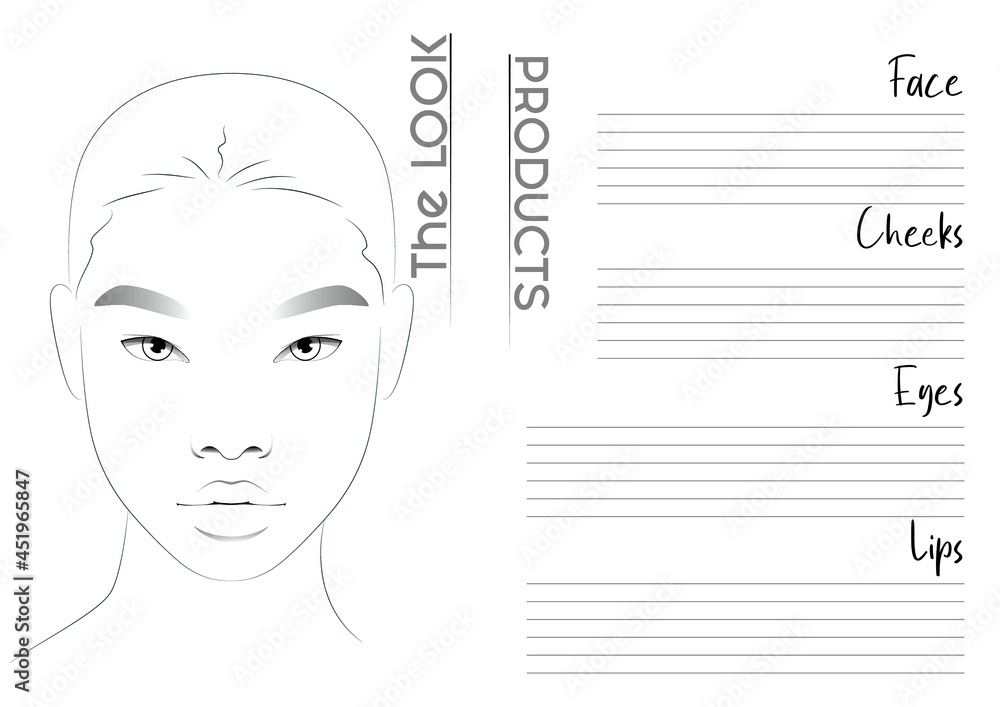 Makeup Artist Face Chart Blank Template. Vector Illustration Stock ...