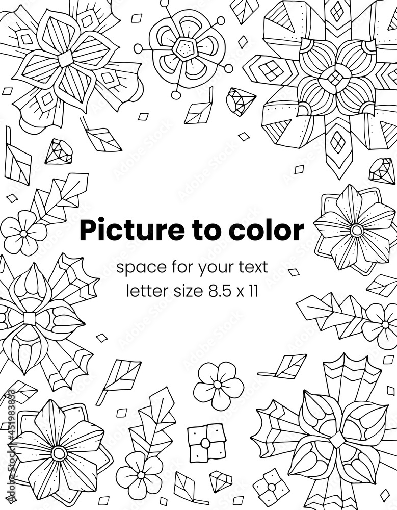Ornate floral frame, border with space for text. Hand drawn coloring ...