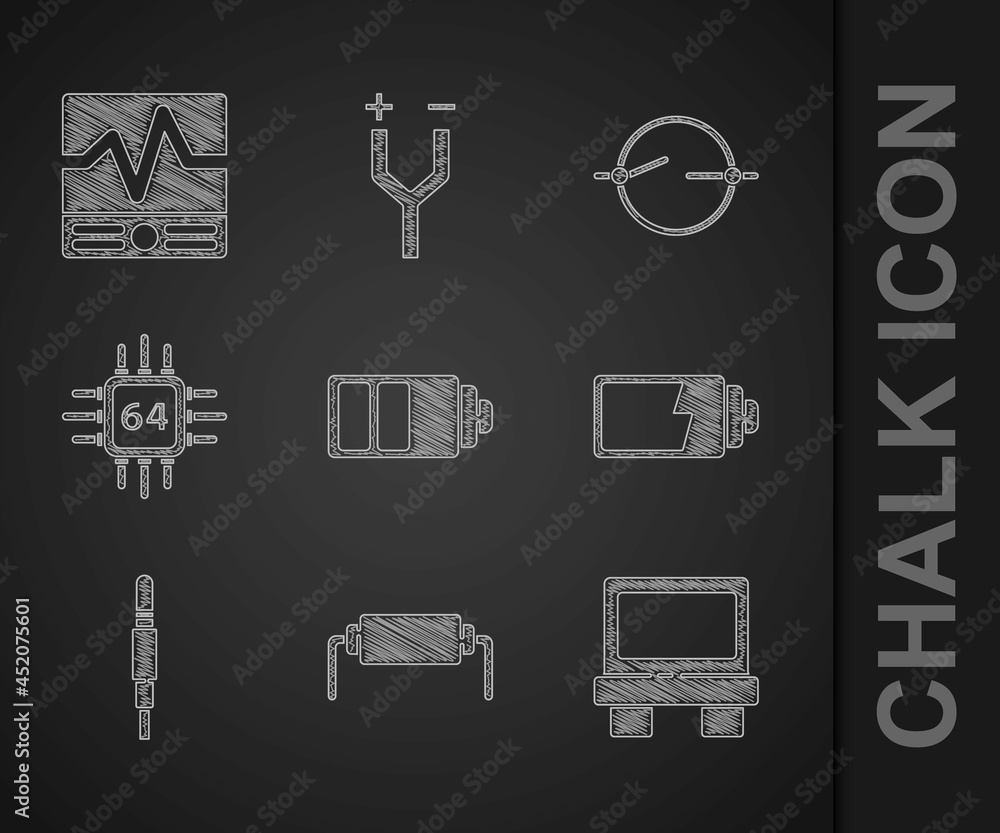 Set Battery charge level indicator, Resistor electricity, Fuse, Audio jack, Processor with ...