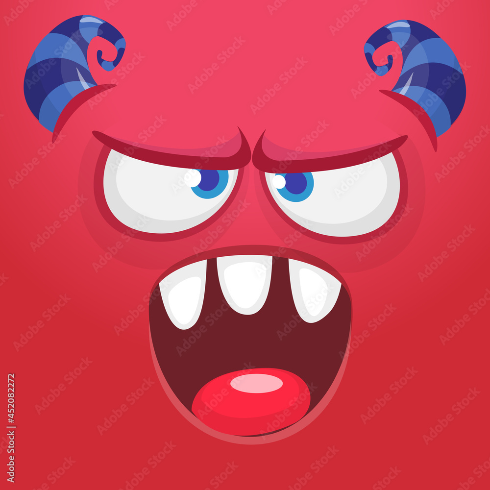 Angry cartoon monster character face expression. Illustration of cute ...