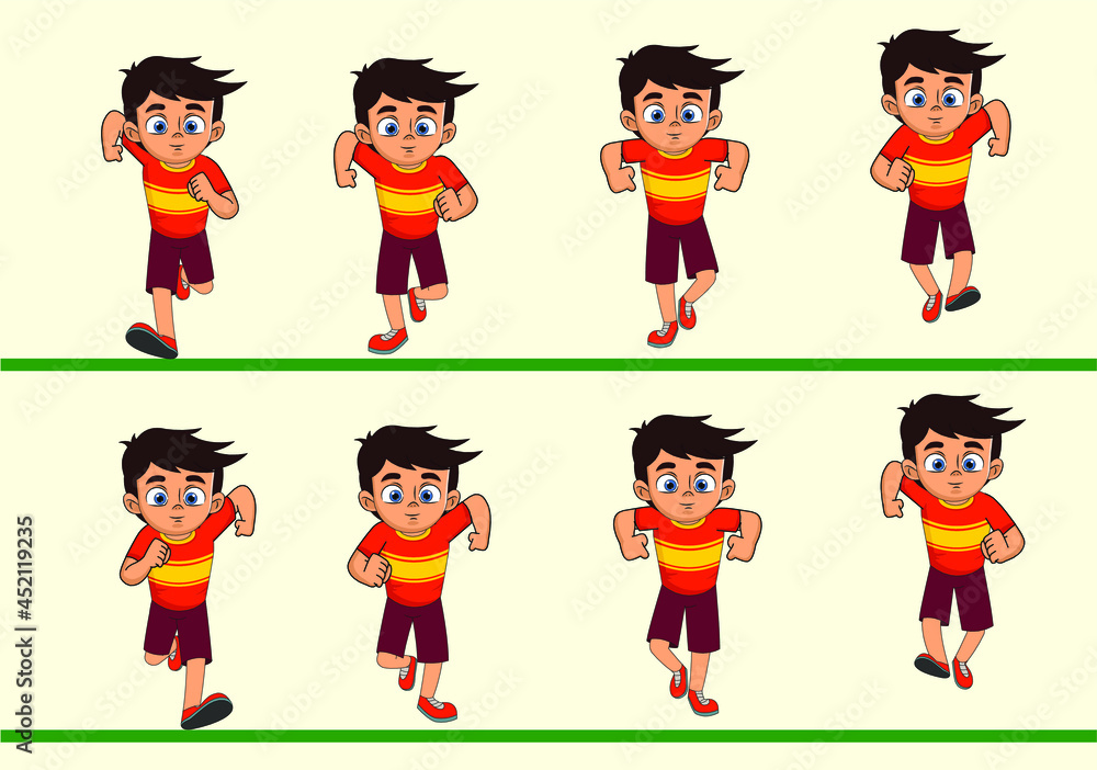 Vektor Kid Cartoon Character Front run cycle, frame by frame loopable ...