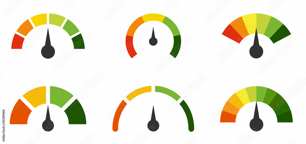 Speedometers set. Speedometer, tachometer, indicator icons.Symbols of ...
