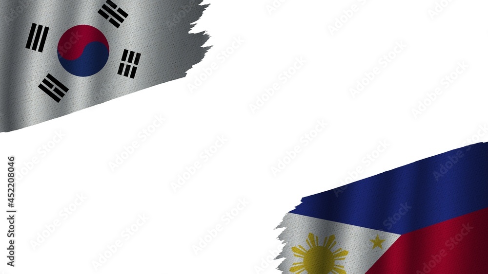 Philippines and South Korea Flags Together, Wavy Fabric Texture Effect ...
