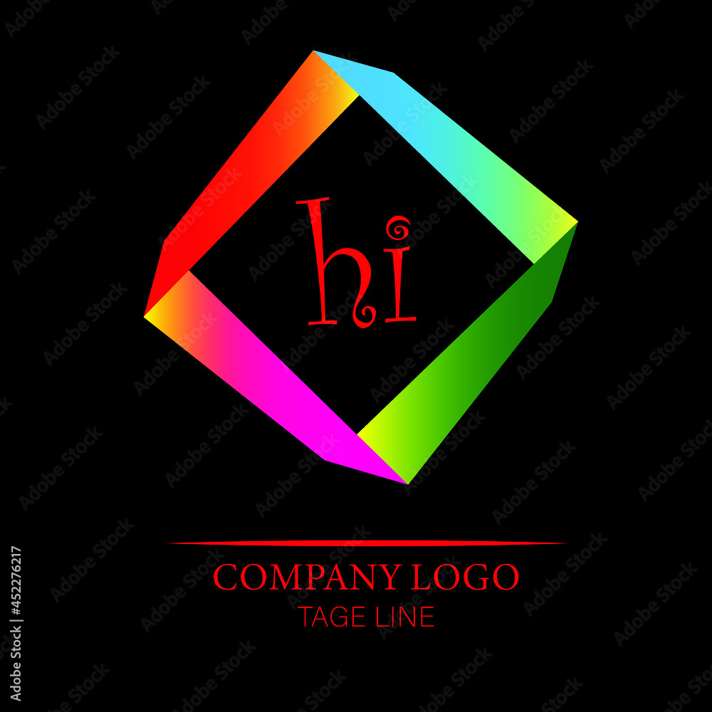 H I.HI letter. creative frame design with hI letter.black background on ...