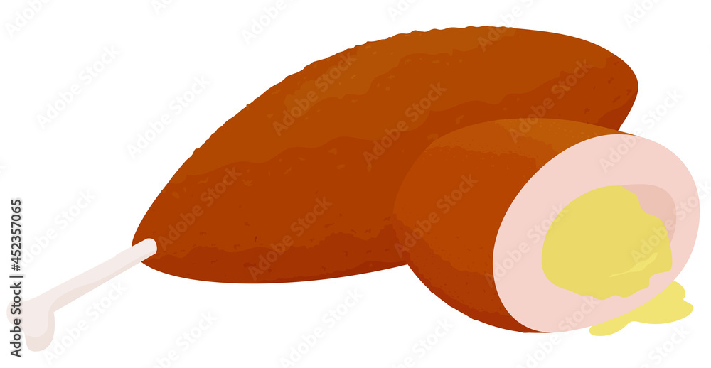Cartoon breaded chicken kiev cutlets half and whole isolated on white ...