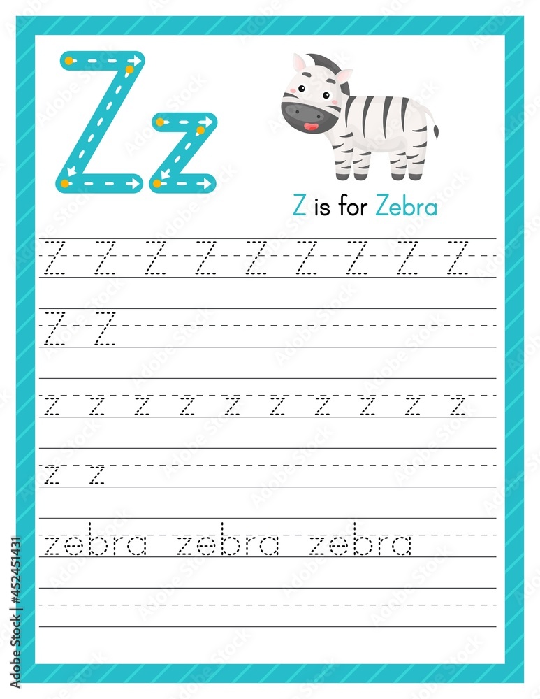 Trace letter Z uppercase and lowercase. Alphabet tracing practice ...