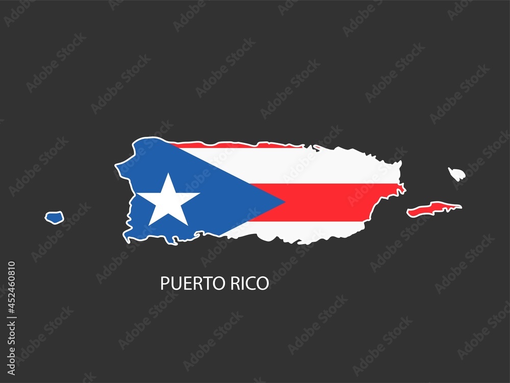 Sticker outline map of the Puerto Rico, Puerto Rico flag. Stock Vector ...
