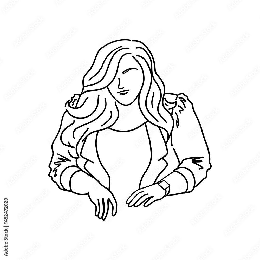Fat woman. Body positive girl outline sketch. Overweight, plus size ...