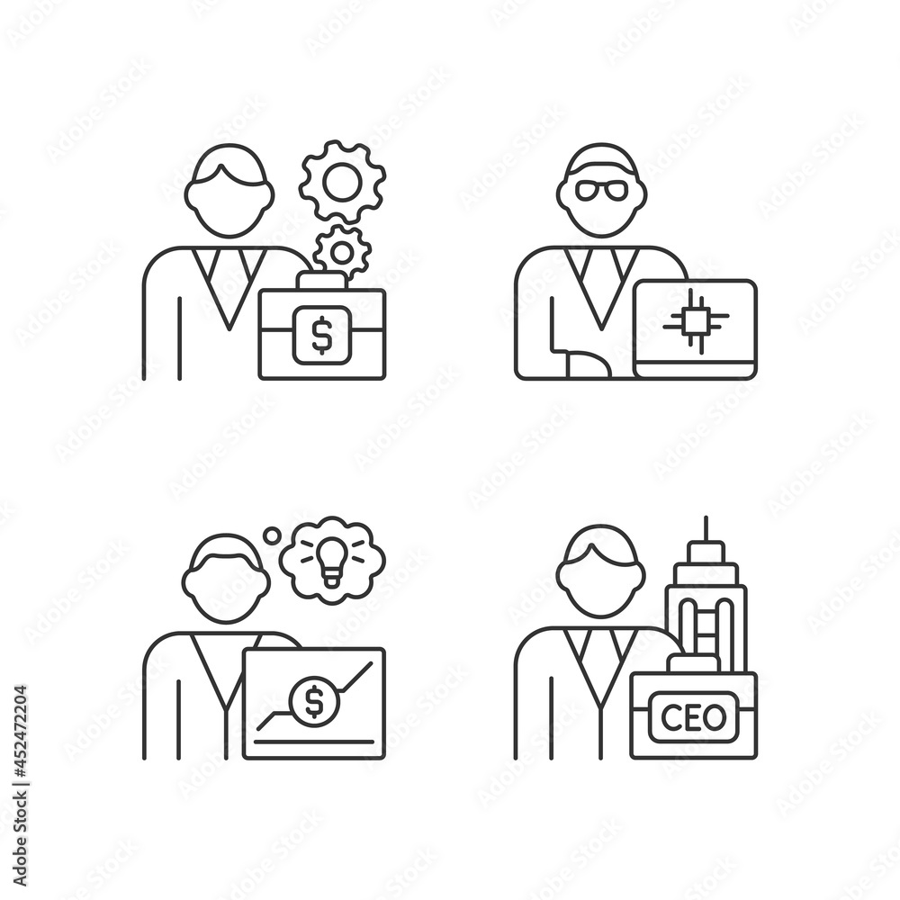 Senior executive roles RGB linear icons set. Chief executive officer ...