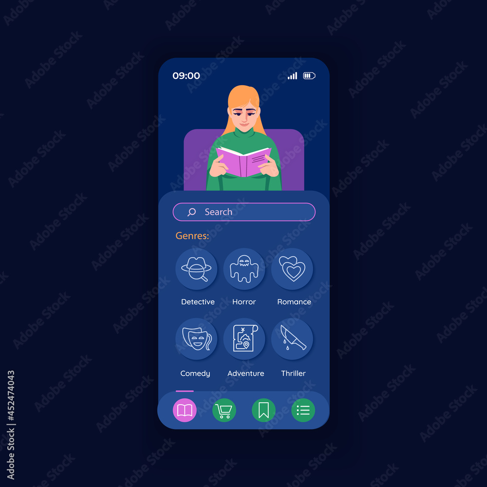 Application for reading night smartphone interface vector template ...