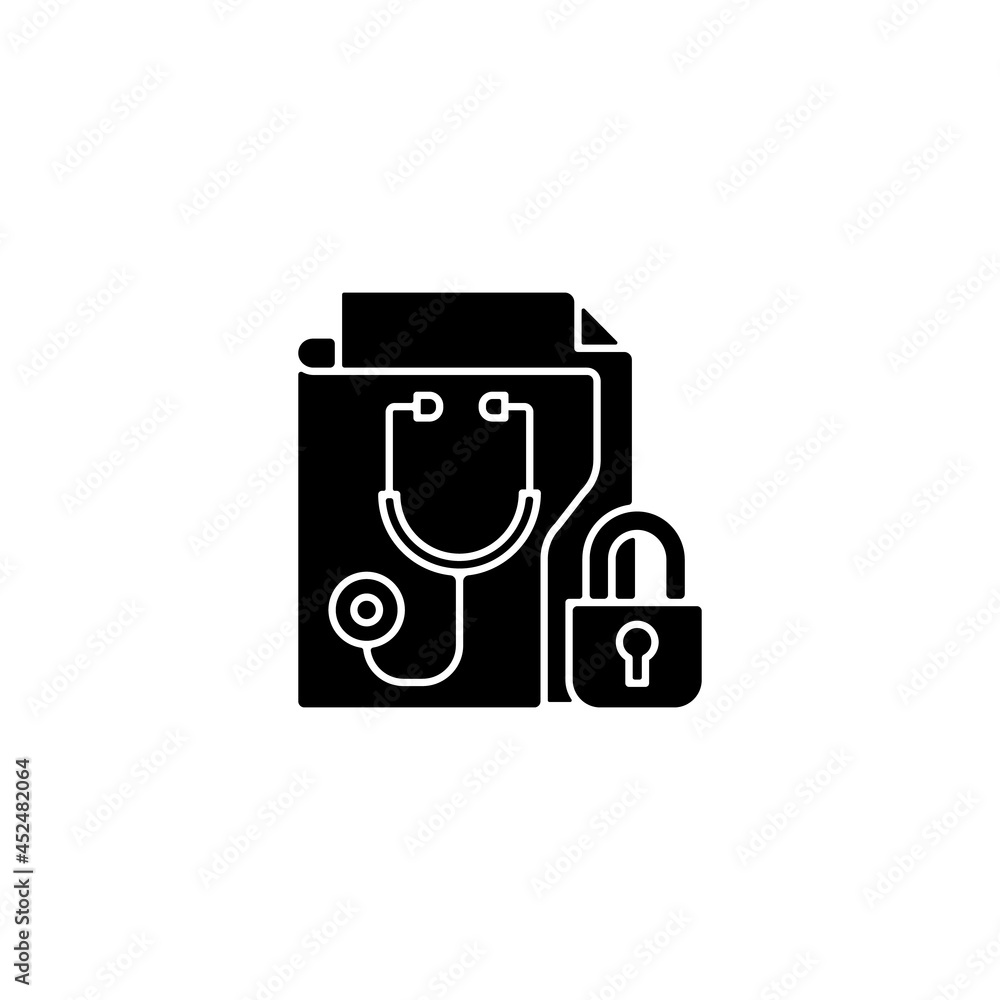 Protected health information black glyph icon. Medical history security ...