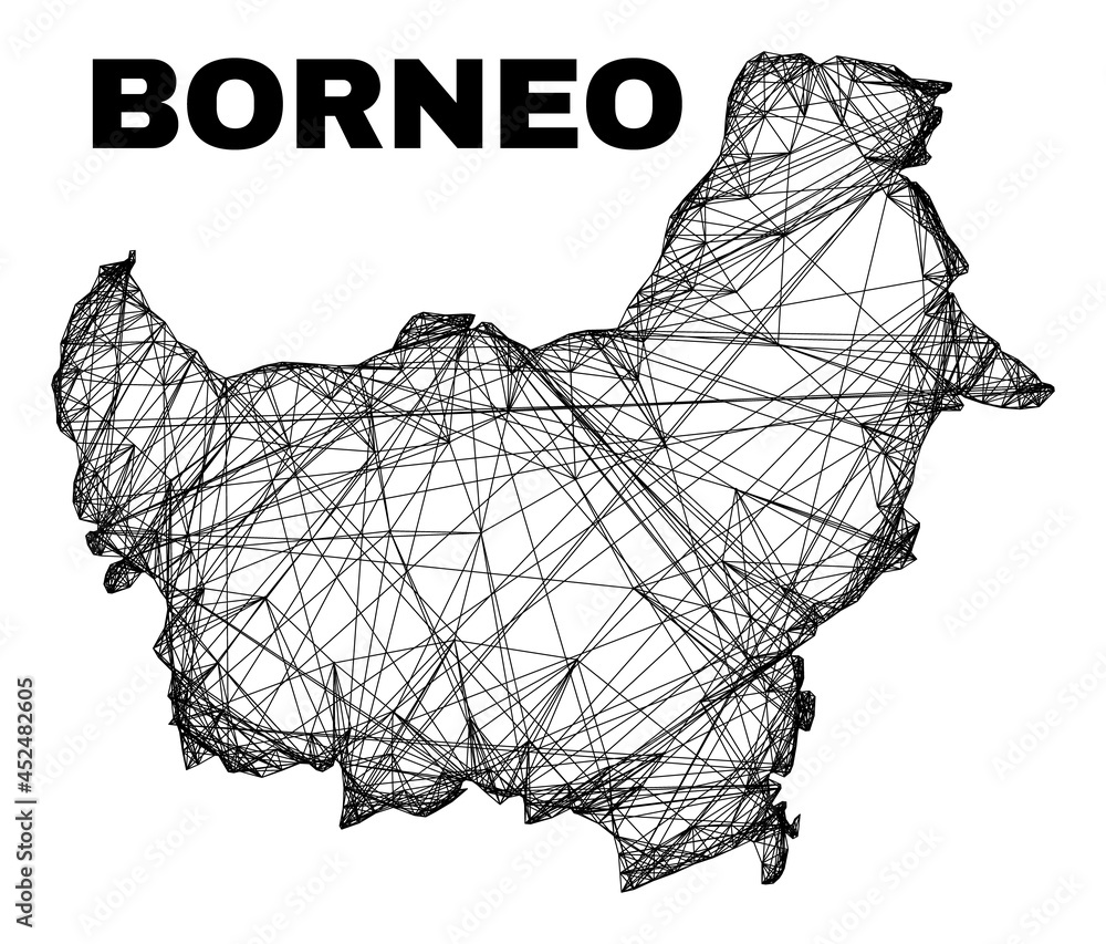 Wire frame irregular mesh Borneo map. Abstract lines form Borneo map ...