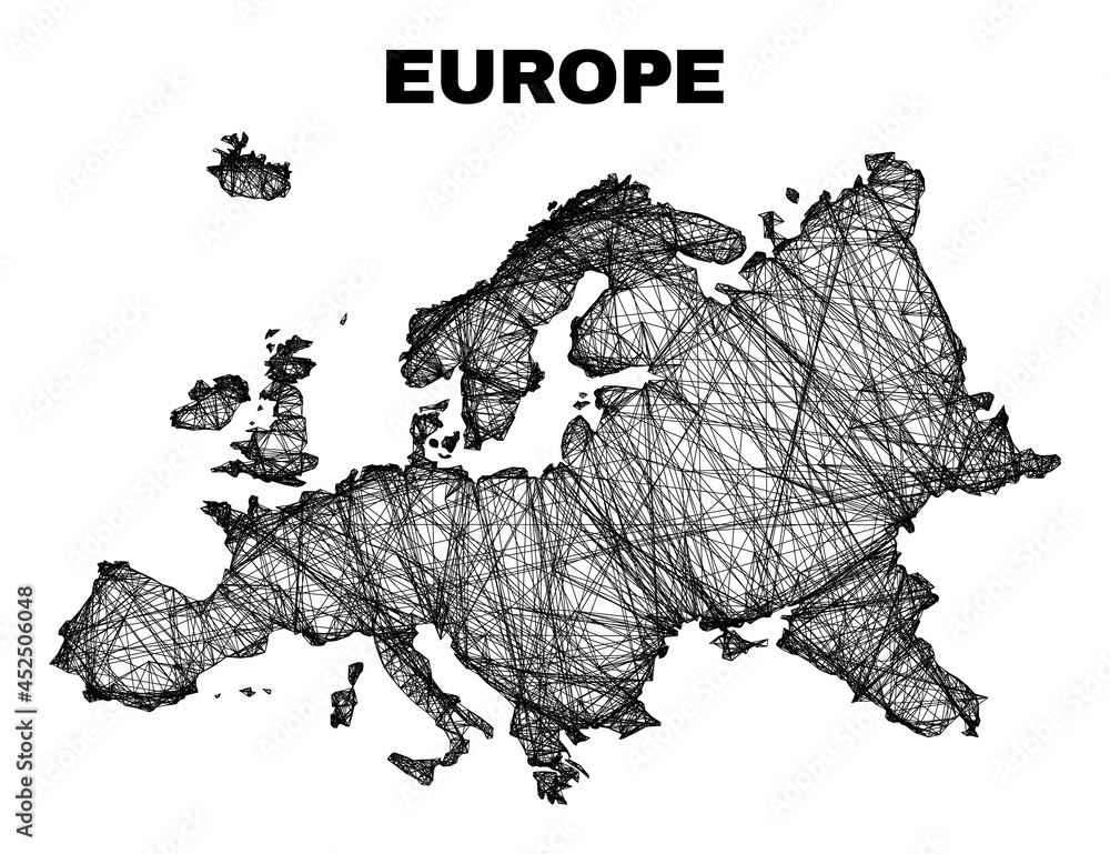 carcass irregular mesh Europe map. Abstract lines form Europe map. Wire ...