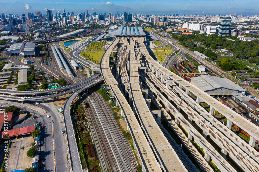 Bangkok skyline with new Bang Sue Grand Station in Bangkok, Thailand ...
