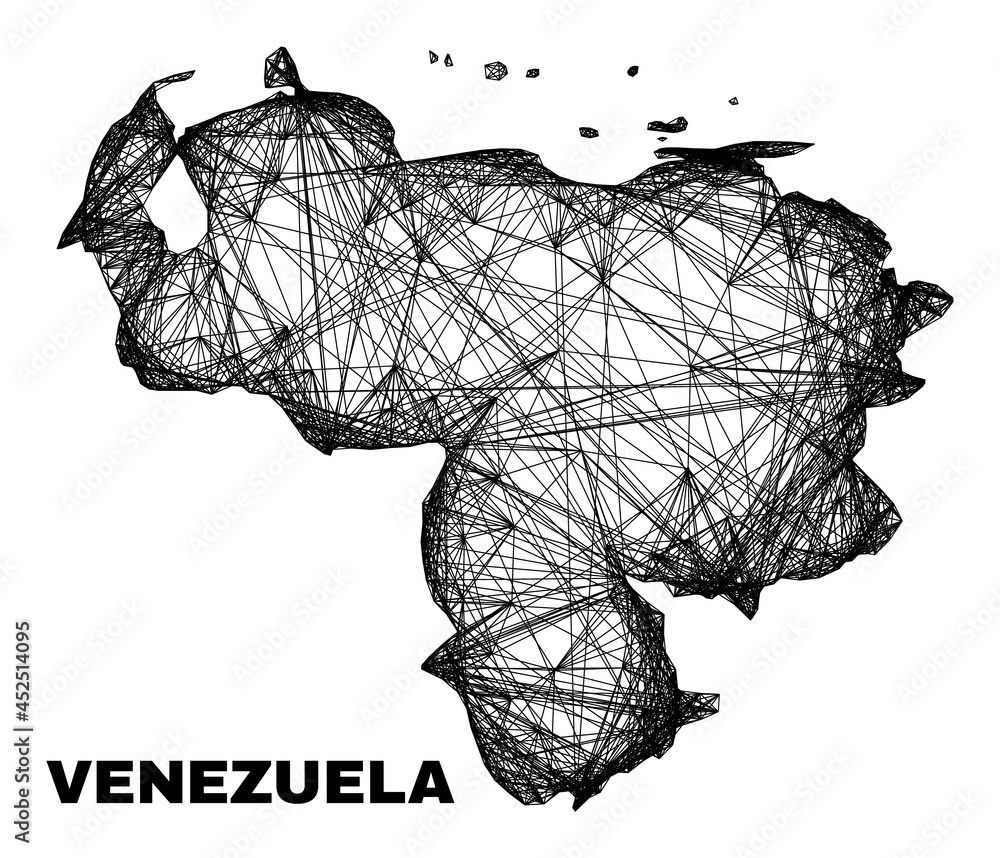Wire frame irregular mesh Venezuela map. Abstract lines form Venezuela ...