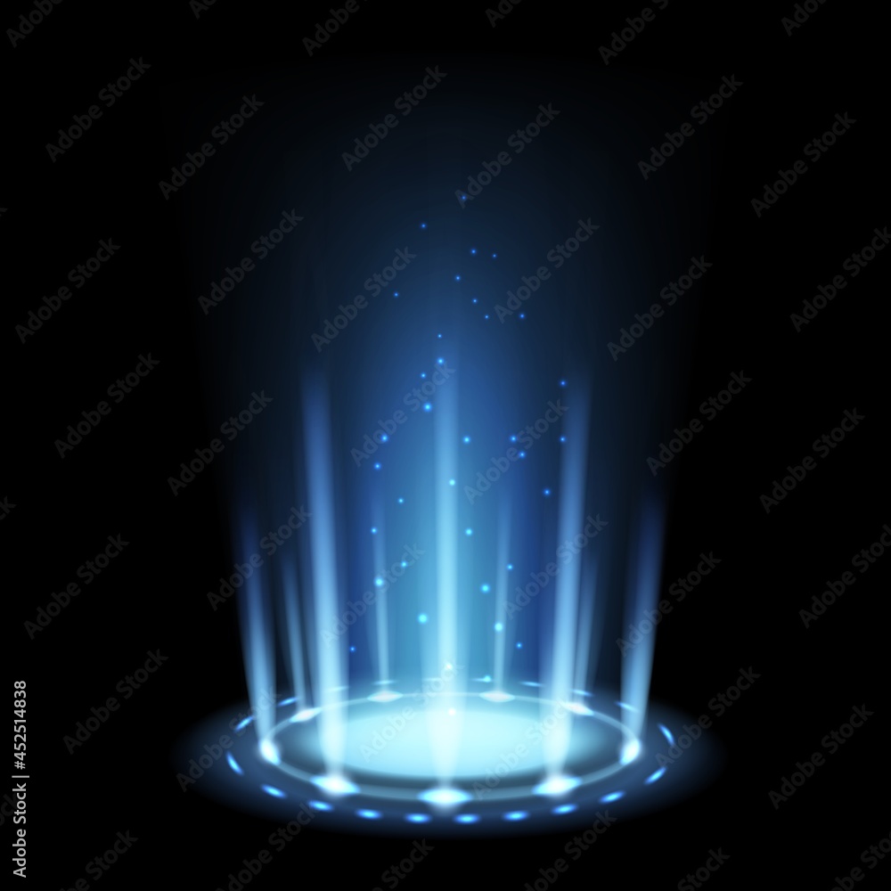 Portal magic. Realistic light effect with blue beam and glowing ...