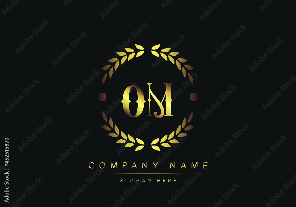 letters OM monogram logo, gold color, luxury style, Vector Illustration ...