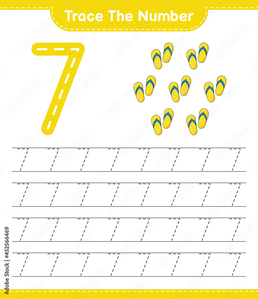 Trace the number. Tracing number with Flip Flop. Educational children ...