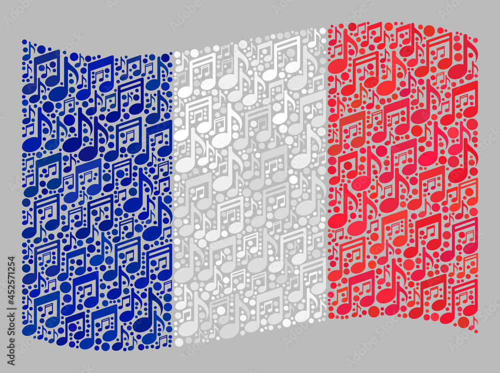 Image vectorielle Stock Mosaic waving France flag designed of musical ...