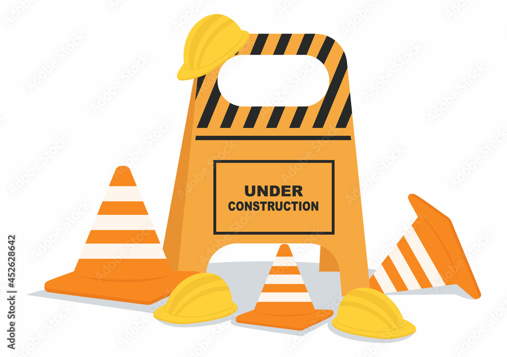 Under Construction With Symbol Worker Hold Stop or Road Sign, Tape ...