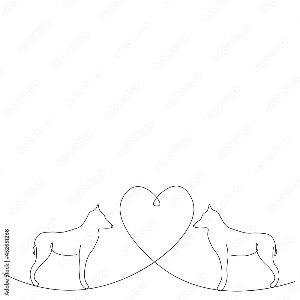 Dogs love heart line drawing vector illustration Stock Vector | Adobe Stock