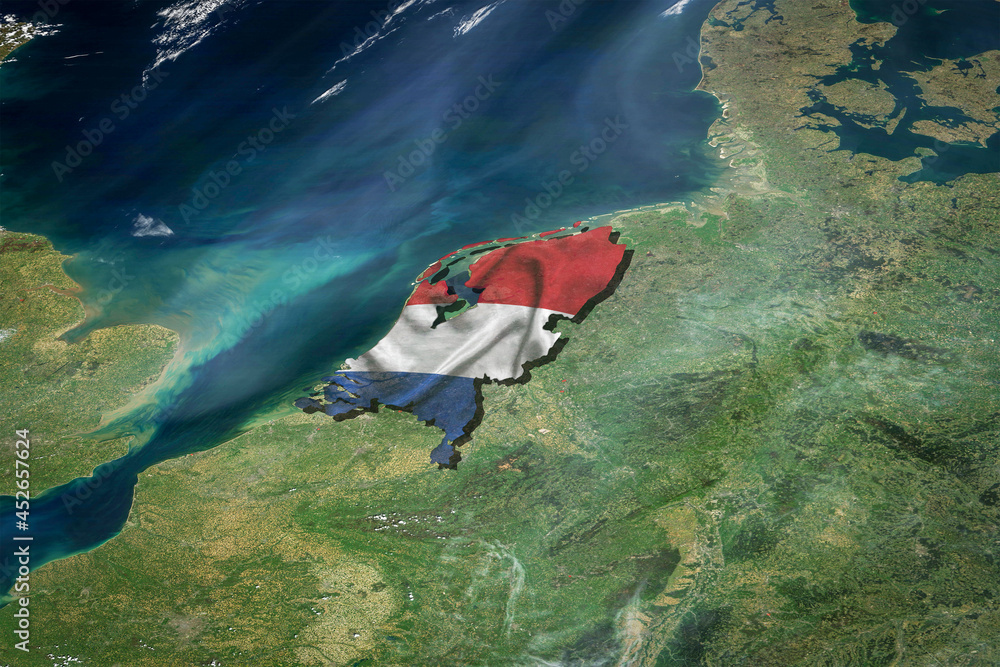 Contour map with flag texture of Netherlands on planet surface from ...