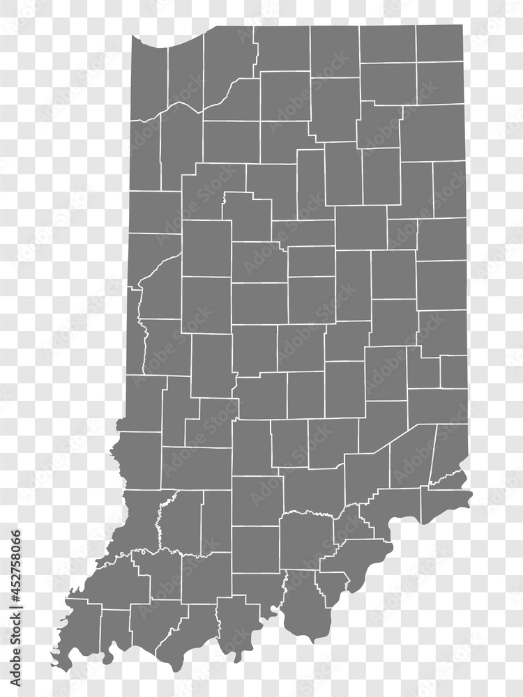 State Indiana map on transparent background. Indiana map with regions ...