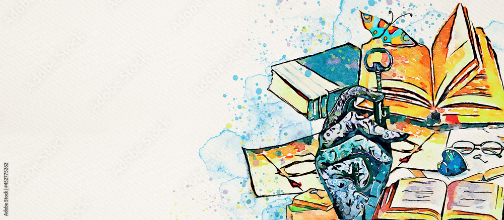 Key to knowledge. Education concept banner, watercolor. Stock ...