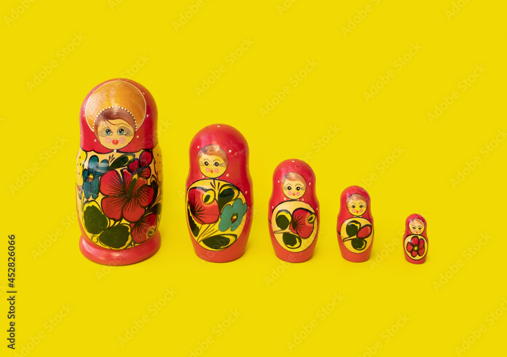Foto de Stock Matryoshka doll set in a row isolated. A symbol of the ...