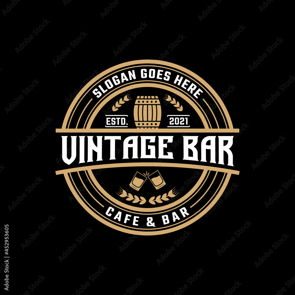 Vintage Bar Cafe Stamp Label Emblem Badge Logo Design Template ...