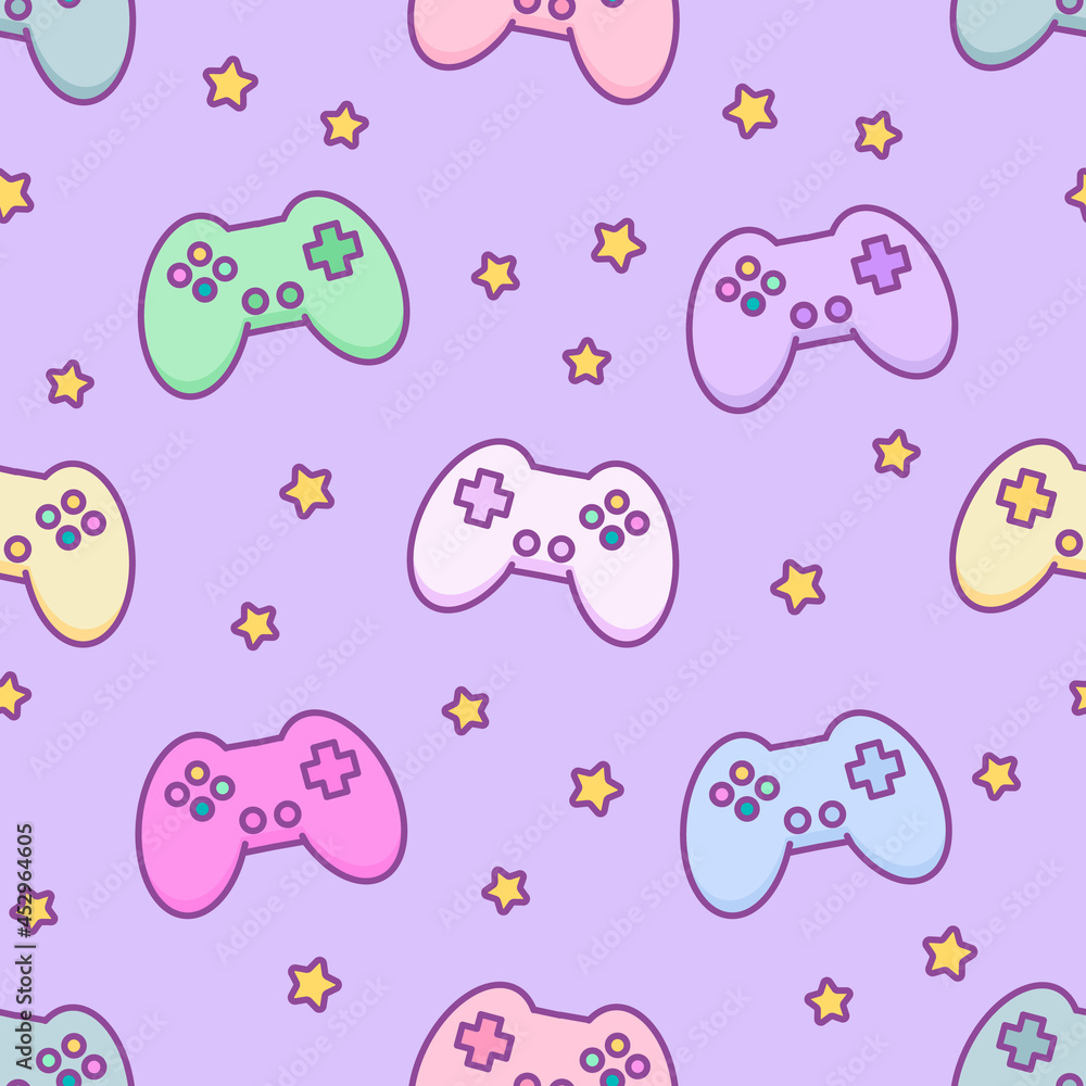 Game cute backdrop with colorful Joystick and stars. Kawaii vector ...
