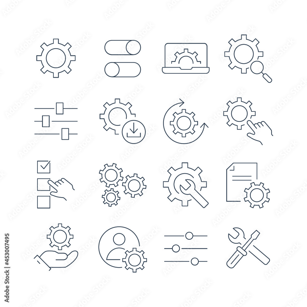 Setup and Settings icons set. Setup and Settings pack symbol vector elements for infographic web ...
