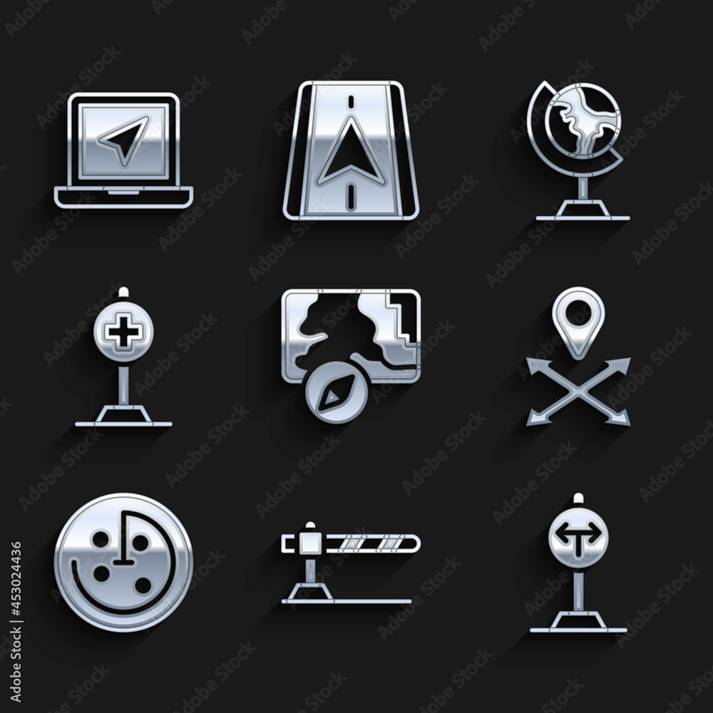 Set City Map Navigation Parking Car Barrier Fork The Road Location Radar With Targets