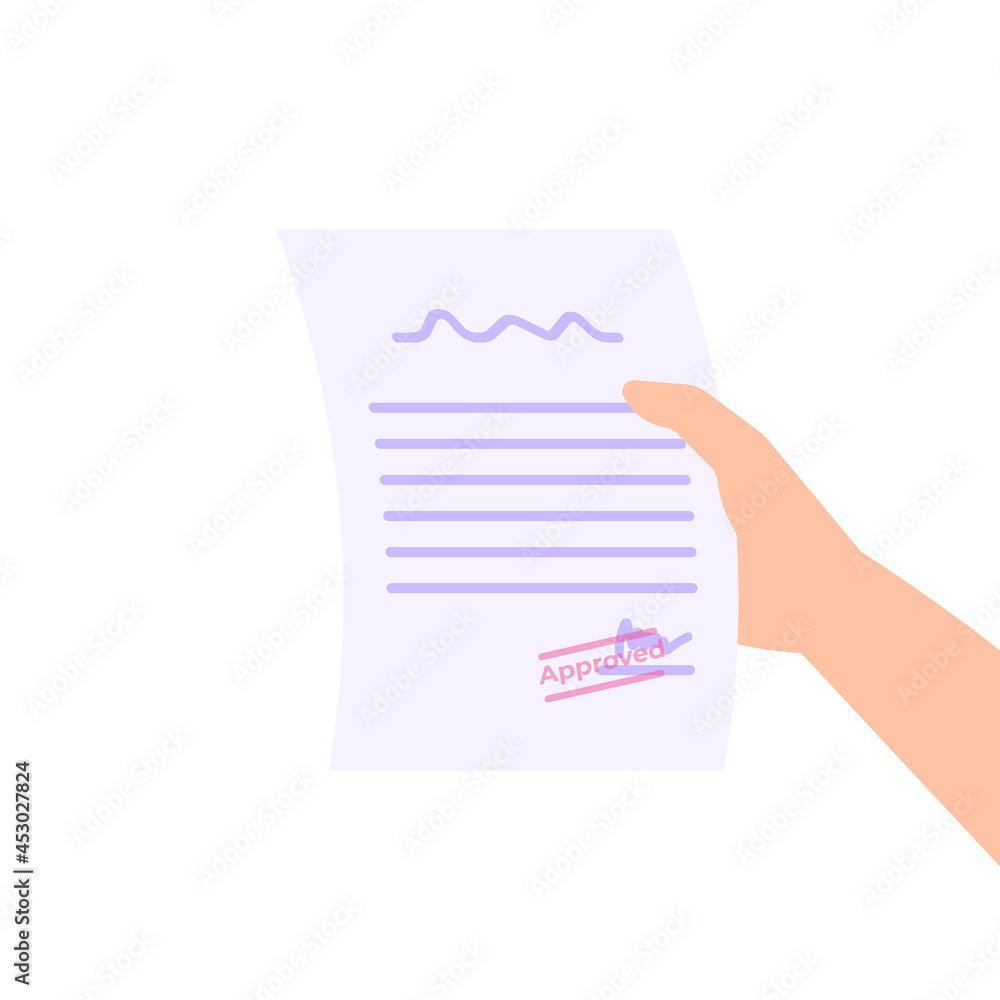 illustration of a hand holding a signed or approved letter of agreement ...