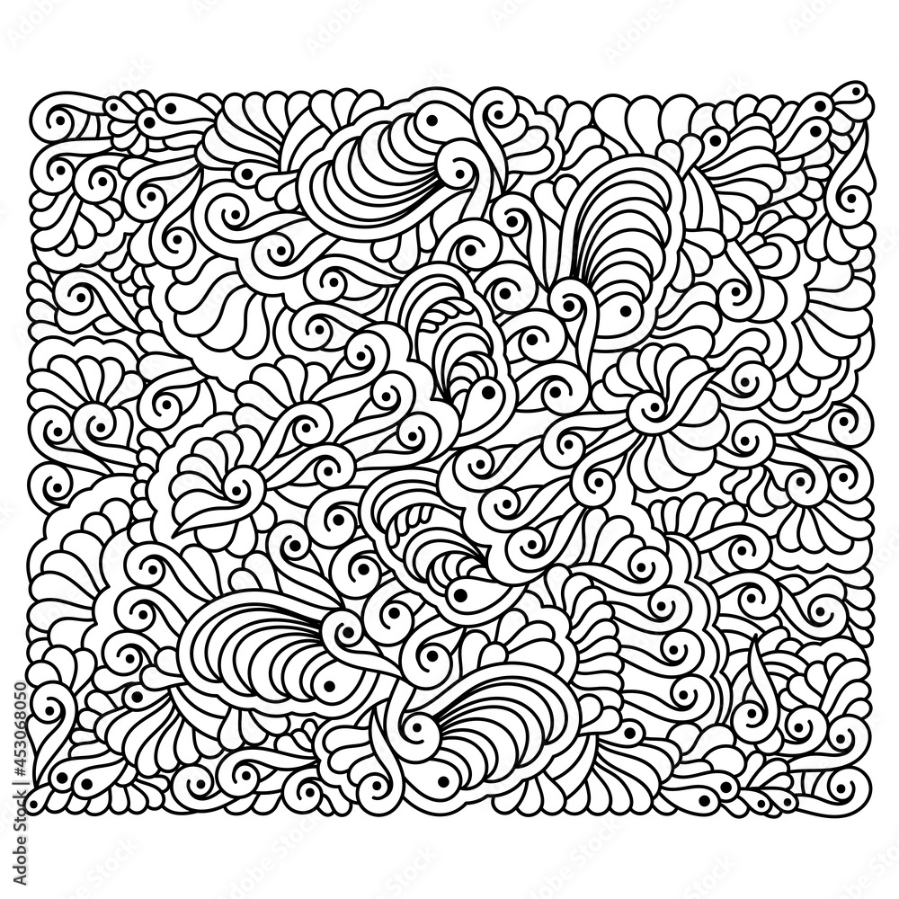 Coloring pages for adults. Abstract doodle elements, paisley curls ...