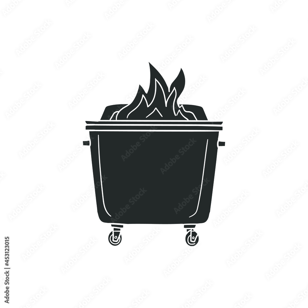 On Fire Bin Icon Silhouette Illustration. Burning Container Vector ...