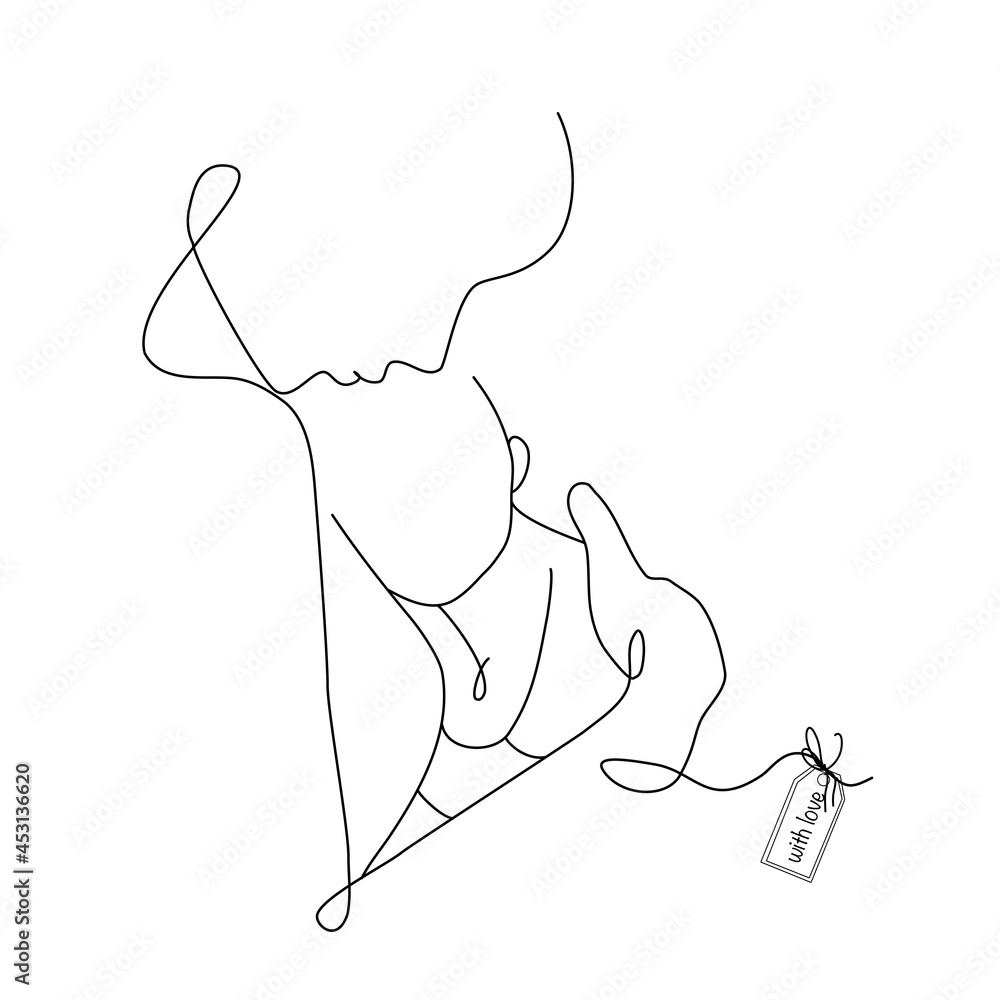 Vector one line art illustration of a new born baby and mother. Mom ...