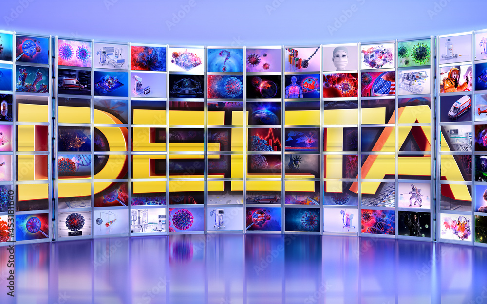 Coronavirus covid-19 Delta plus variant. Delta mutation virus cell 3D ...