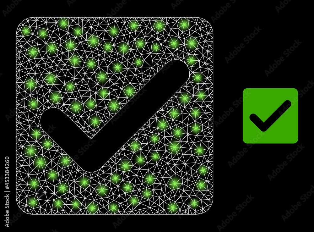 Bright mesh vector confirmation checkbox with glare effect. White mesh ...