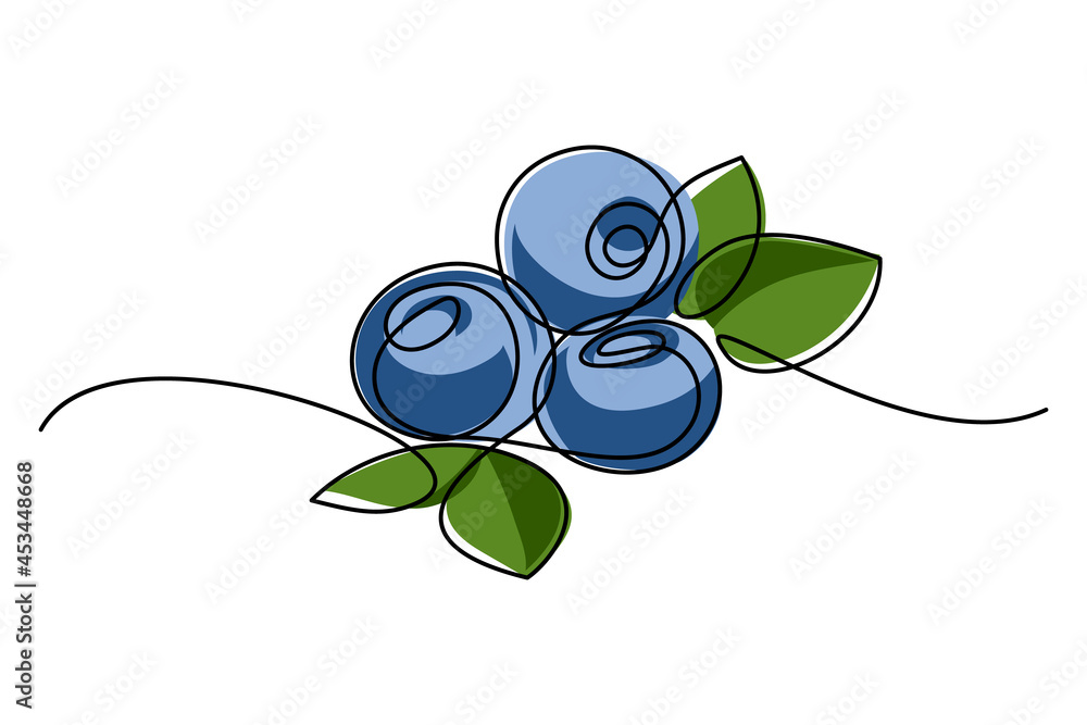 Blueberries in continuous line art drawing style. Group of blueberry ...