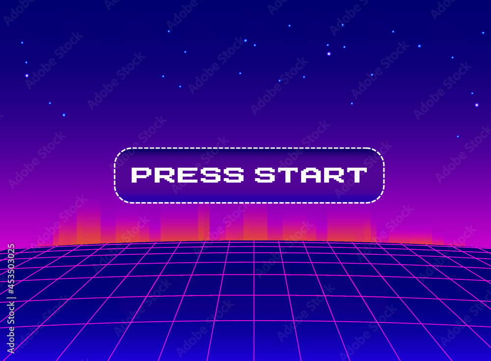 Purple 1980's vintage cyberpunk neon perspective grid, initial retro ...